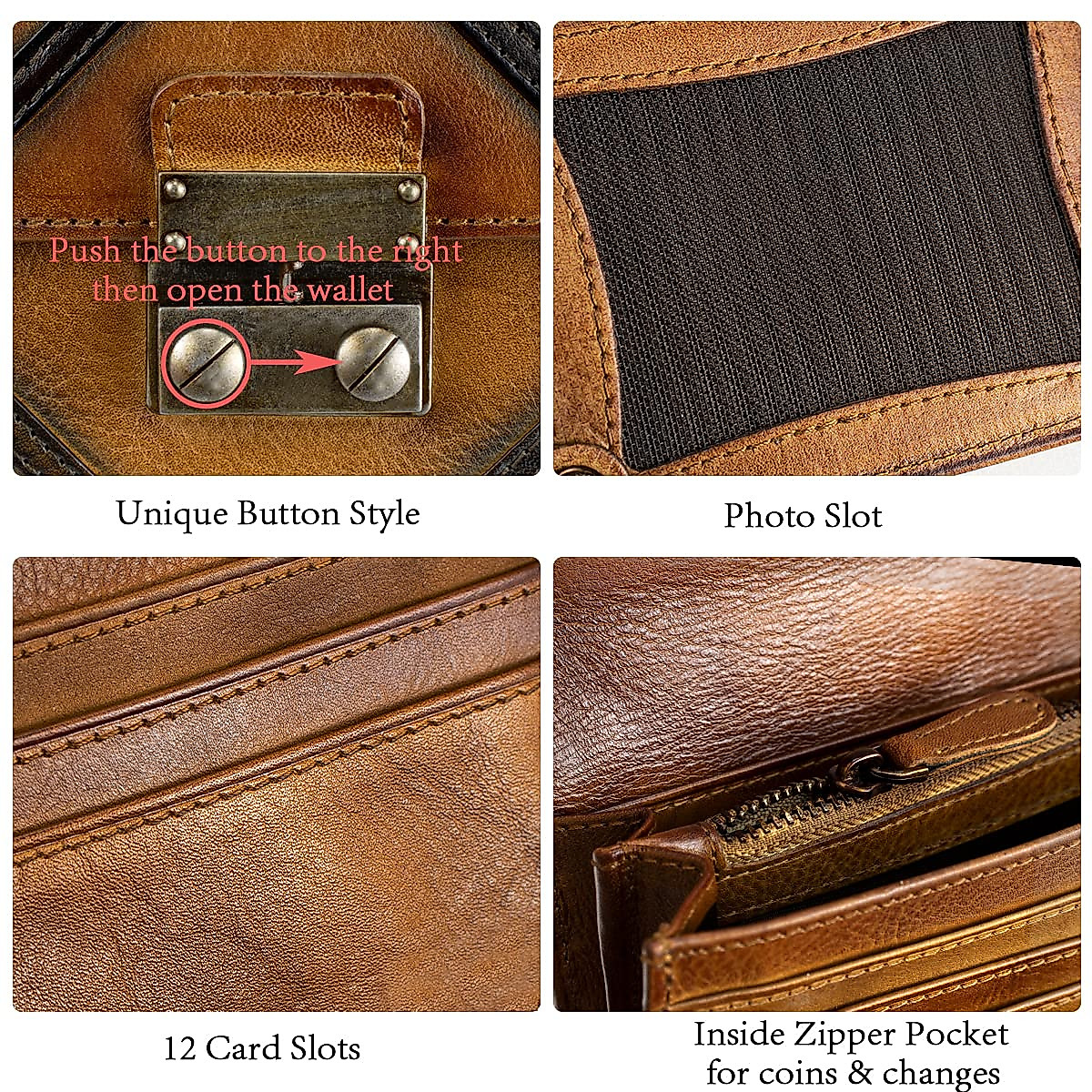 ORIREAL Womens Wallet Genuine Leather Dip Dye Card Organizer Ladies Purse Large Capacity Clutch (Coffee)