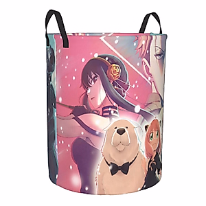 Jamhullk S-Py Anime Family Round Laundry Basket Foldable Toy Storage Bag With Handle Living Room Bedroom Bathroom, Medium