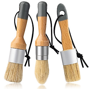 Mister Rui Chalk Wax Paint Brush, 3pcs, Chalk Paint Brushes for Furniture, Small Wax Brush for Chalk Paint, Acrylic Paint, Milk Paint, Natural Bristles Stencil Brushes, No Shedding