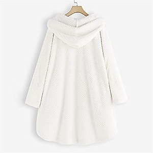 Andongnywell Womens Fuzzy Fleece Jacket Solid Open Front Hooded Buttons Coats Long Sleeve Outwear with Pockets (White,5X-Large)