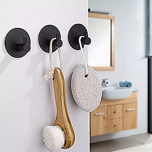 Sticky Round SUS304 Stainless Steel Round Hooks 4-Pack Can be Used on Walls in Kitche Bathroom Living Room Office etc Hanging Coat Hat Towel Robe Keys Clothe Towel Hooks (Black)
