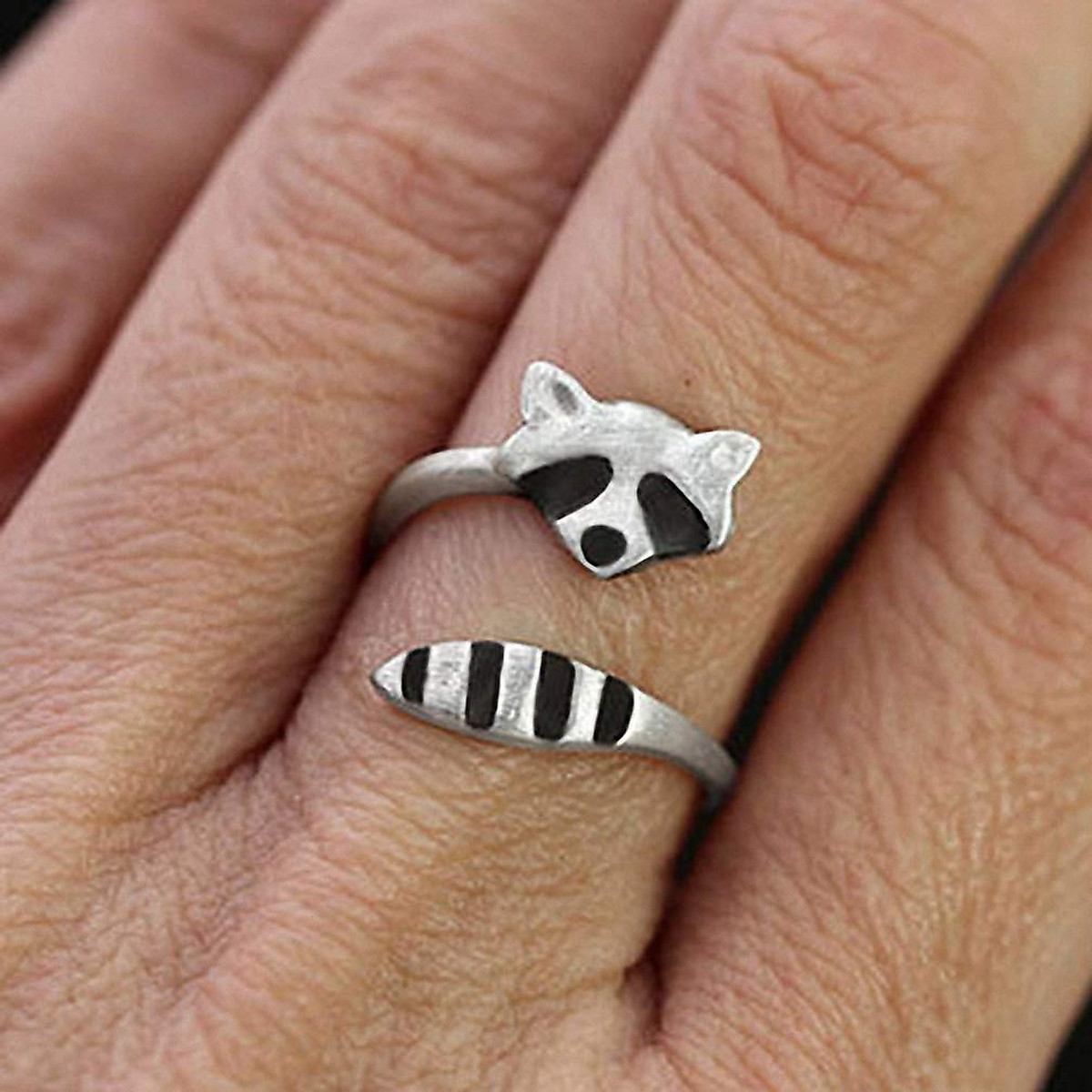 Ronliy Creative Silver Color Raccoon Female Ring Cute Animal Opening Rings for Women Party Adjustable Jewelry W Sv Resizable