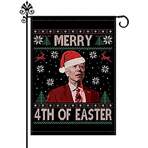 Happy Christmas Flag Merry 4th Of Easter Funny Joe Biden Christmas Flag For Happy Christmas Double Sided Vertical 12.5 x 18 Inch for Seasonal Holiday Yard Decorations