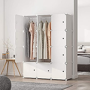 JYYG Portable Wardrobe Closets 14"x18" Depth Bedroom Armoire, Clothes Storage Organizer, 6 Cubes + 2 Hangers, White