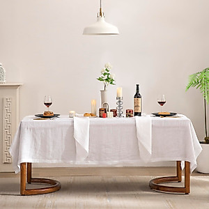 EVERLY Pure Linen Hemstitch Tablecloth,100% Stonewashed French Linen tablecloths for Kitchen Dining Rectangle Tables,60x108Inch Machine Washable Christmas Thanksgiving Organic Tablecloth-White