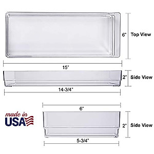 STORi SimpleSort 2-Piece Stackable Clear Drawer Organizer Set | 15" x 6" x 2" Rectangle Trays | Wide Makeup Vanity Storage Bins and Office Desk Drawer Dividers | Made in USA