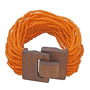 Coiris Multi Layers Seed Beads Wide Bangle Strand Bracelet for Women（BR1167-Orange）