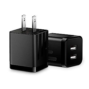 USB Wall Charger, Loxdn 2-Pack Dual Port USB Wall Plug Charging Block Adapter Charge Cube Brick Box Compatible with iPad/iPhone/iPod, Samsung, LG, Moto, Android Phone (Black)