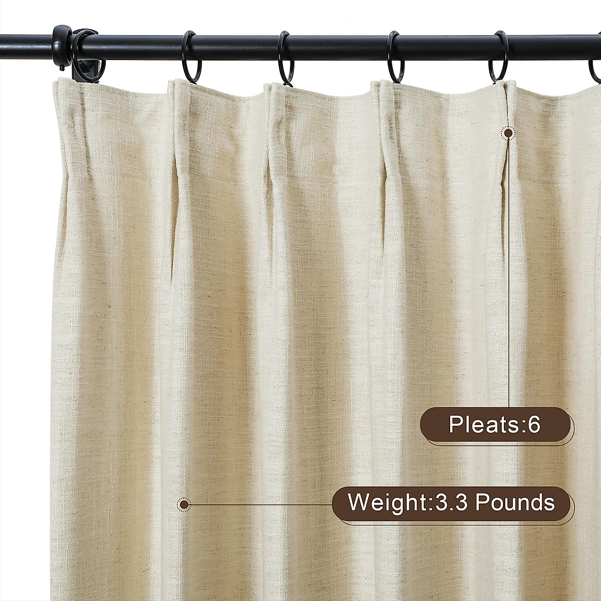 TWOPAGES Double Layer Lined Pinch Pleated Curtain Sand Beige Linen Blend Light Filtering Room Darkening Curtain for Kitchen, Window Treatment Curtain Panel (1 Panel, W26 x L90)