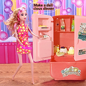 20 Pcs Dollhouse Refrigerator Miniature Food Drinks Bottles Dollhouse Accessories 1:12 Mini Fridge Toy with Mini Food Set Pretend Play Kitchen Furniture Mini Things Stuff Tiny Baking