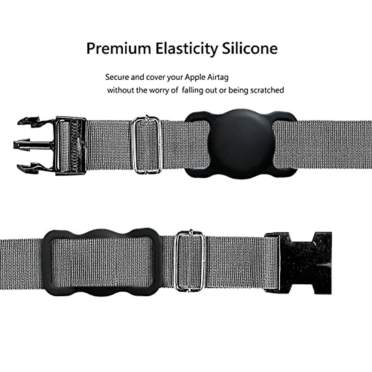 Airtag Dog Collar Holder(2 Pack) for Apple Airtag Dog Tracker Holder Anti-Lost Silicone Air Tag Holder Case Compatible with Cat Dog Collars (2xBlack)