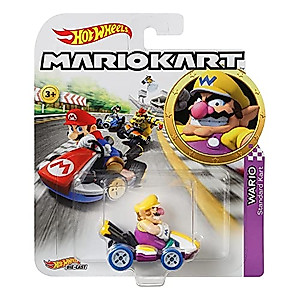 Hot Wheels Mario Kart Wario Die-Cast Character Car 1:64 Scale, Purple