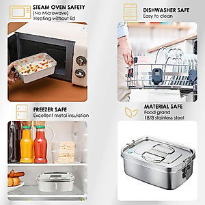 SUBRON Stainless Steel Bento Box with Removable Divider, 1100ML 2 Compartment Metal Lunch Box 100% Leak Proof Food Containers with Secure Locks, Fits in Lunch Bag & Backpack