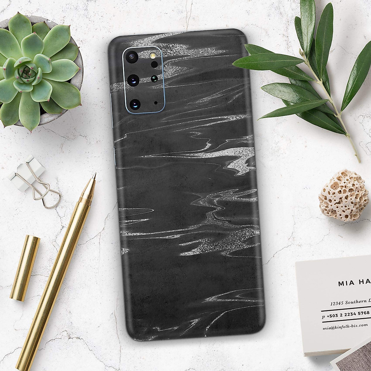 DesignSkinz Black & Silver Marble Swirl V2 Protective Vinyl Decal Wrap Skin Cover Compatible with The Samsung Galaxy S20 (Screen Trim & Back Glass Skin)