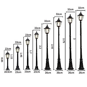 1-Light Black European Glass Lantern Street Light, Traditional Victoria Antique Outdoor Aluminum Metal Pillar Post Lamp Waterproof Column Lawn Villa Garden Landscape Pole Floor Lights D