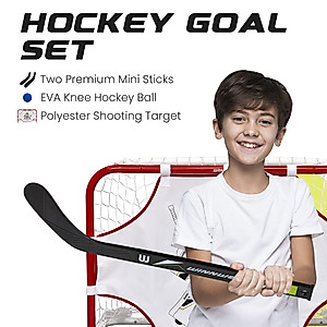 Winnwell Mini Hockey Goal Set - Indoor Hockey Training Equipment - Includes 2 Mini Sticks, 1 Ball, 1 Net Goal & Shooting Target
