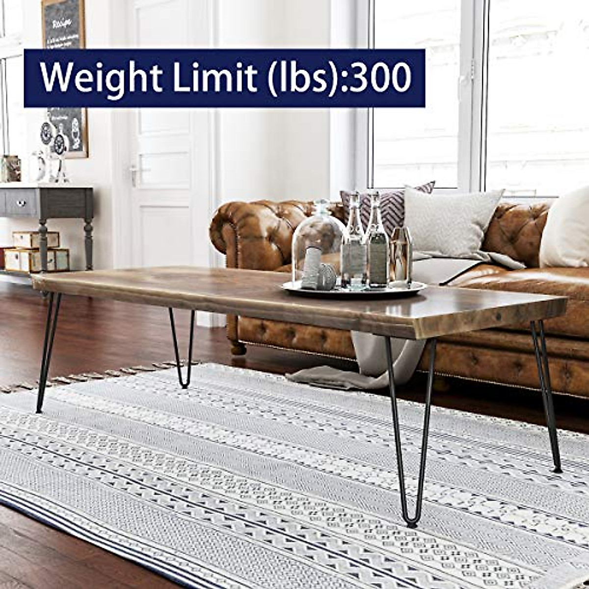 SMARTSTANDARD 16" Hairpin Furniture Legs, Metal Home DIY Projects for Nightstand, Coffee Table, Desk, etc with Rubber Floor Protectors Black 4PCS