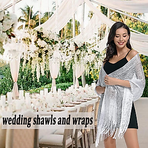 vimate Silver Shawl for Women, Glittering Metallic Shawl Scarf and Wraps for Evening Patry Dresses (Silver)