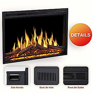 R.W.FLAME Electric Fireplace Insert 37Inch with Adjuatble Flame Colors, Log Colors, Flame Speed and Brightness, Remote Control, 750W/1500W