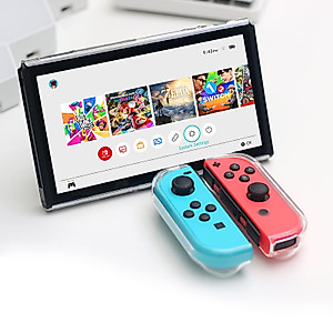 Switch Clear Case, Dockable Protective Hard Cover Case for Nintendo Switch and Soft TPU Grip Case for Joy-Con with Tempered Glass Screen Protector and Thumb Stick Caps (NOT for Switch OLED)