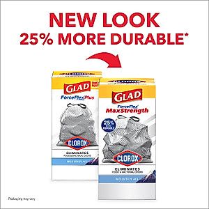 Glad ForceFlex MaxStrength with Clorox Tall Kitchen Trash Bags, 13 Gal, 34 Ct (Package May Vary)