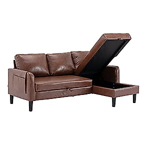 Eafurn L-Shaped Sectional Sofa w/Pull Out Bed & Storage Space,Comfy Sleeper Couch with Chaise, 3-seat Upholstered Convertible Corner Sofa & Couches, Suitable for Living Room