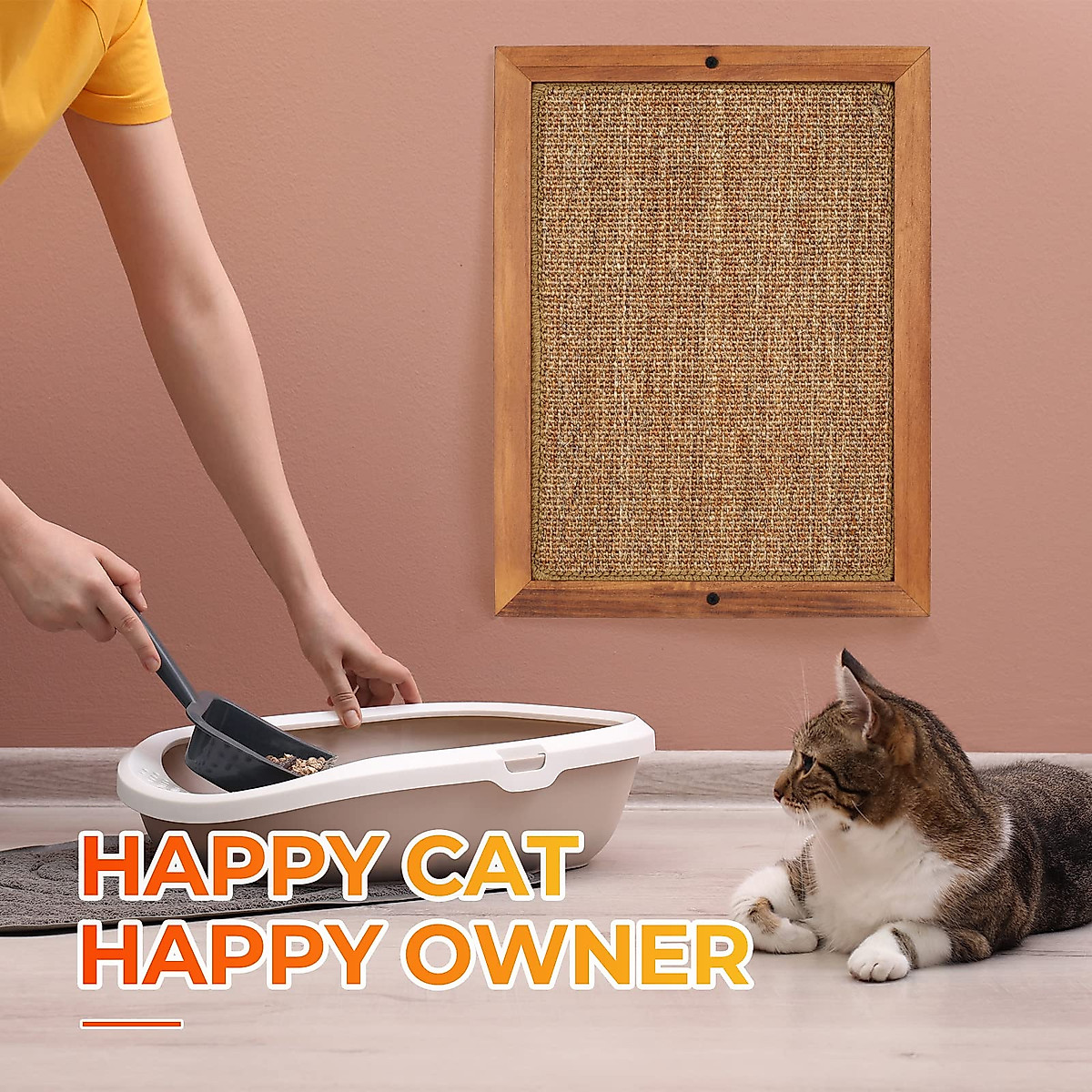 2PCS Cat Scratching Post - BXL, Natural Wooden Sisal Cat Wall Scratcher, Floor or Wall Mounted Vertical Cat Scratch Pad for Indoor Cats Adults or Kittens, Cat Wall Furniture Protector