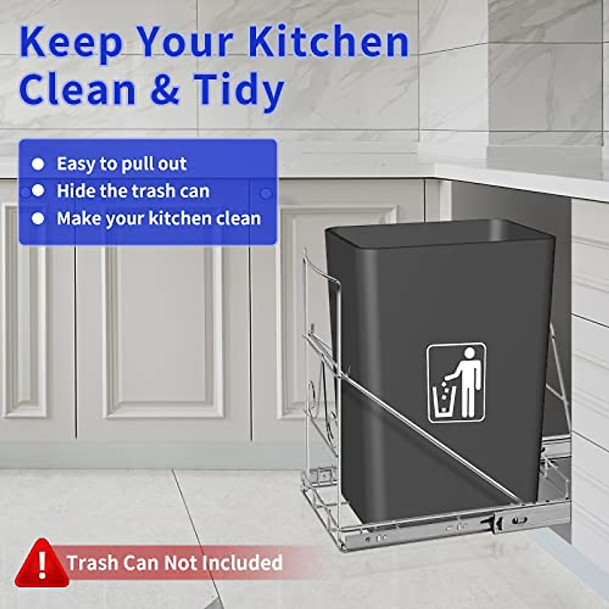 ZVMTTOY Pull Out Trash Can Under Cabinet, Under Sink Garbage Can Pull Out for Kitchen Cabinet Adjustable Trash Can Pull Out Kit Fit for Most 7-10 Gallon Garbage Can (Waste Bin Not Included)-Silver
