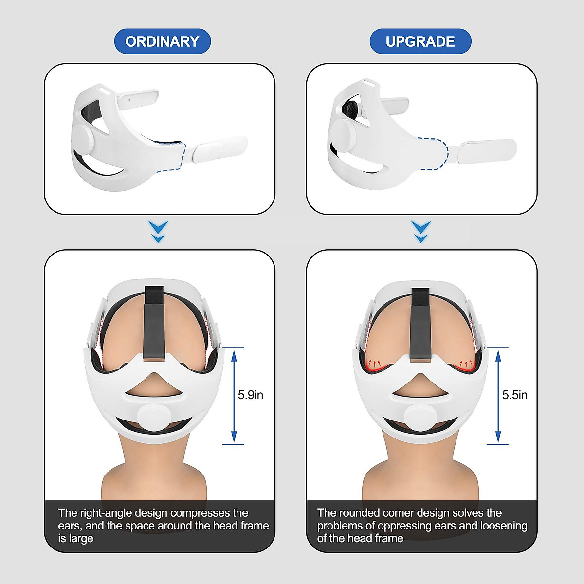 MASiKEN K6 Adjustable Replace Elite Head Strap for Oculus Quest 2, Enhanced Support and Comfort Head Pad Cushion,Reduce Head Pressure,Optimize Interface Fillet and Headstock Angle (White)