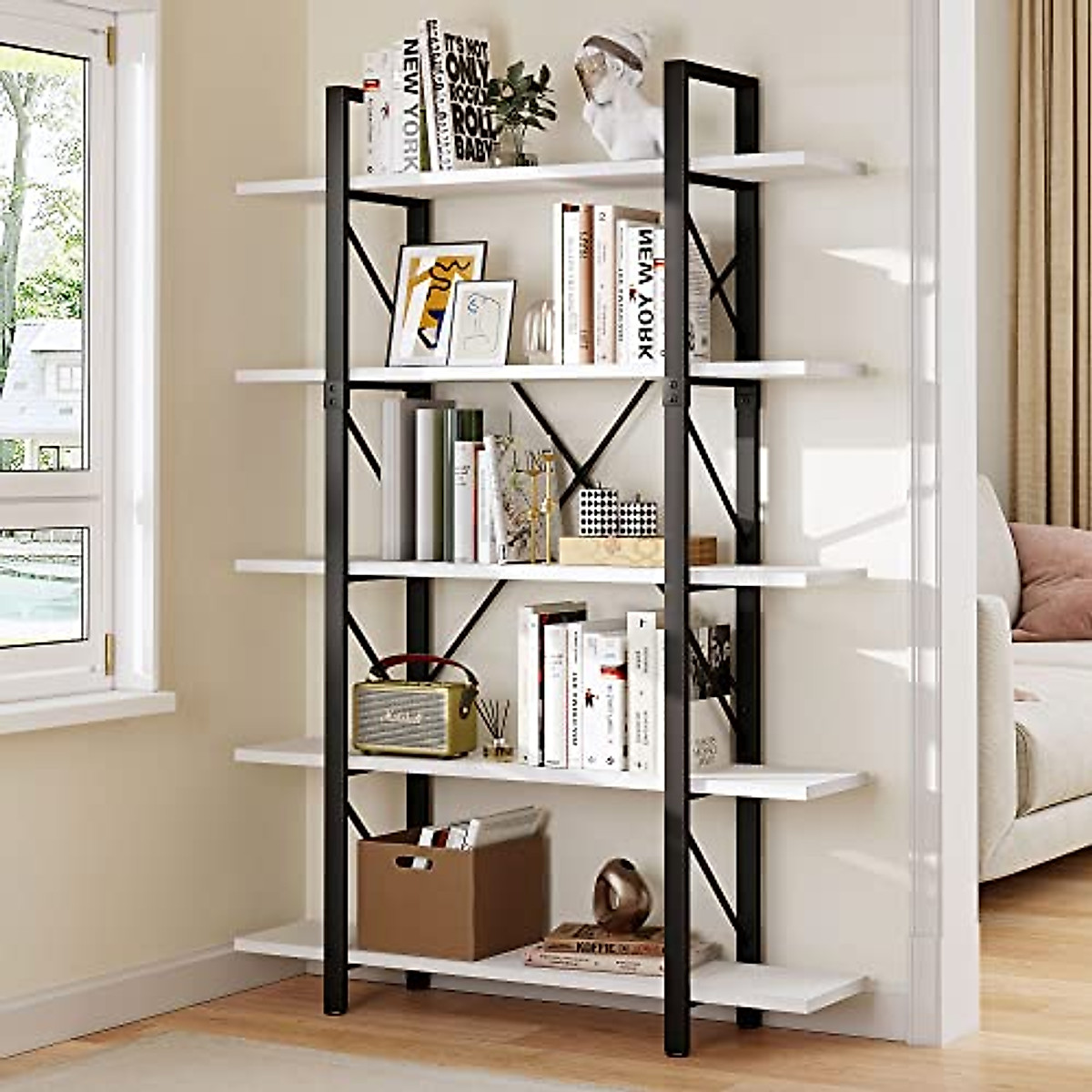YITAHOME 5 Tier Bookshelf, Freestanding 5 Shelf Bookcases and Bookshelves, Modern Minimalist Furniture Open Display Storage Shelves Books Organizer for Living Room Bedroom Home Office, White