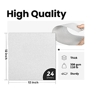 Double-sided Silver Glitter Cardstock 12x12 for Cricut - Goefun 24 Sheets 12x12 Silver Cardstock, 300 GSM/110LB Silver Glitter Paper for Crafts, Christmas, Anniversary
