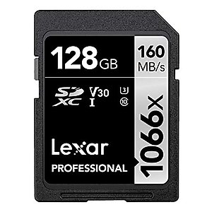 Lexar Professional 1066x 128GB SDXC UHS-I Memory Card SILVER Series, C10, U3, V30, Full-HD & 4K Video, Up To 160MB/s Read, for DSLR and Mirrorless Cameras (LSD1066128G-BNNNU)