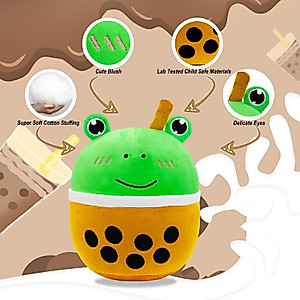 ROMINVIC Boba Frog Plush,10'' Super Soft Frog Stuffed Animal, Boba Cute Plushie Frog Decoration Gifts for Kids Girls Boys