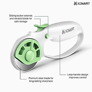 XINART 45mm Rotary Cutter for Fabric Safety Lock Ergonomic Classic Comfort Loop Fabric Small Rotary Cutter for Sewing Quilting Crafting (Extra 2pcs Replacement Blades Included)-Green