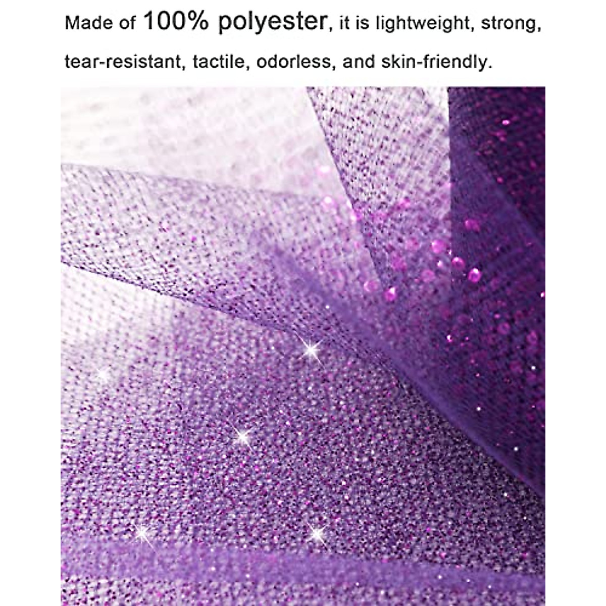 Glitter Tulle Fabric Rolls, 6 Inch 50 Yards (150ft) Sparkling Spool Ribbon Sequin Netting for Tutu Skirt Gift Wrapping Wedding Party Decoration (Purple)