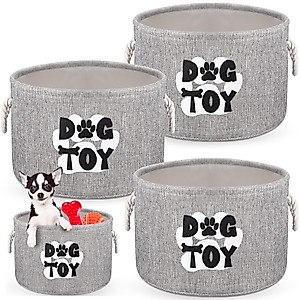 Wenqik 3 Pcs Dog Toy Storage Baskets Bin with Handle 13'' x 9'' Dog Toy Organizer Cute Dog Storage Bin Cotton Linen Gray Dog Toy Basket Box for Organizing Pet Toys Clothing