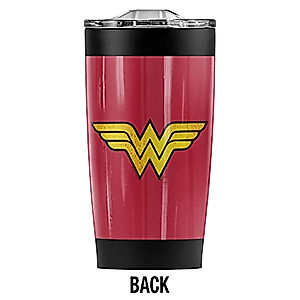 Wonder Woman Distressed Logo Stainless Steel Tumbler 20 oz Coffee Travel Mug/Cup, Vacuum Insulated & Double Wall with Leakproof Sliding Lid | Great for Hot Drinks and Cold Beverages