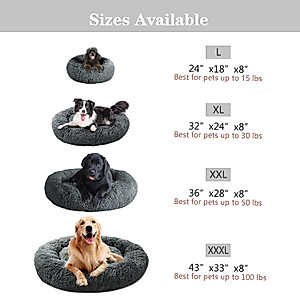 MFOX Calming Dog Bed (L/XL/XXL/XXXL) for Medium and Large Dogs Comfortable Pet Bed Faux Fur Donut Cuddler Up to 25/35/55/100lbs