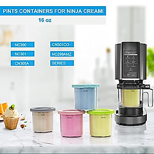 GoMaihe Containers Replacement for Ninja Creami Pints and Lids - 4 Pack, 16oz cup Compatible with NC301 NC300 NC299AMZ Series Ice Cream Maker, BPA Free Dishwasher Safe Leak Proof, Pink/Green/Grey/Blue