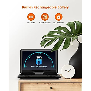 WONNIE 17.9’’ Large Portable DVD/CD Player with 15.6‘’ Swivel Screen, 1366x768 LCD TFT, 6 Hrs 5600mAH Rechargeable Battery, Regions Free, Support USB/SD Card/ Sync TV , High Volume Speaker