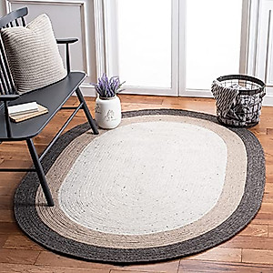 SAFAVIEH Braided Collection 4' x 6' Oval Charcoal/Ivory BRD903H Handmade Country Cottage Reversible Wool Entryway Foyer Living Room Bedroom Kitchen Area Rug