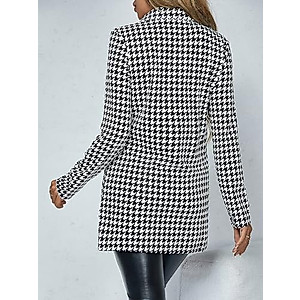 Floerns Women's Casual Work Office Open Front Striped Blazer Black White Houndstooth XL