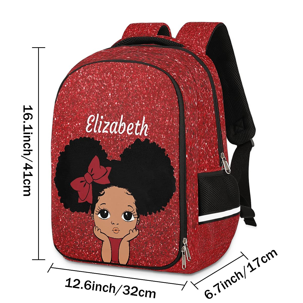 RIRIX Personalized Kids Backpack Custom Backpack Schoolbag Children Bookbag for Boys & Girls Red Glitter Princess