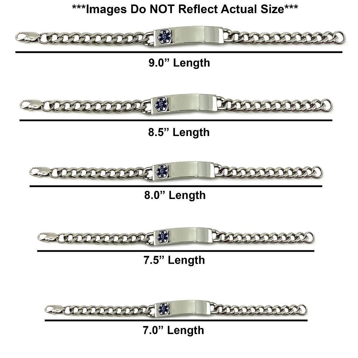 Medical Alert Bracelet - Medical Alert Bracelet for Men - Stainless Steel Traditional Style - Custom Engraved Sizes 7.0" - 9.0"