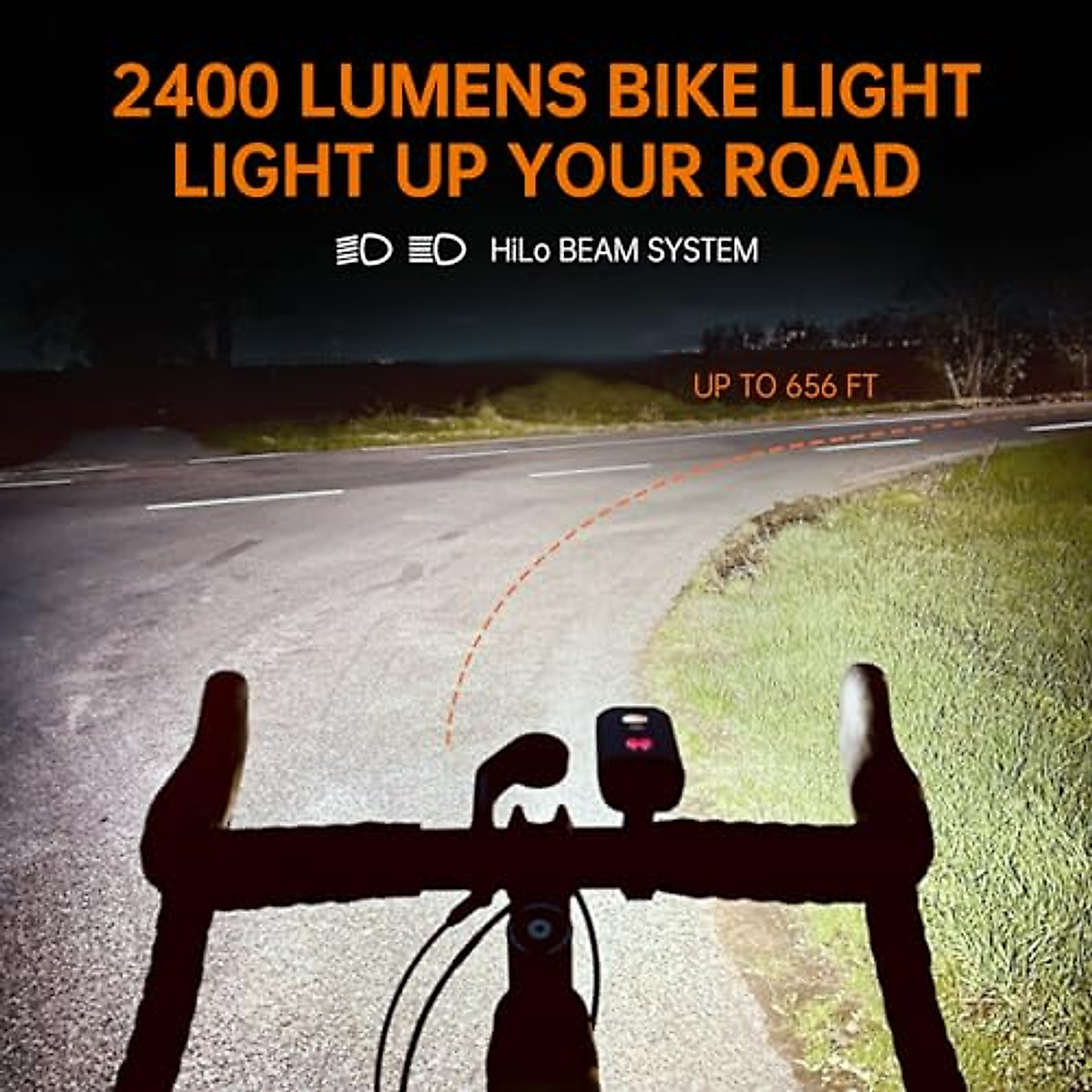 RAVEMEN PR2400 Bike Light for Mountain Biking, 2400 Lumens Bike Headlight with OLED Runtime Display, USB Output, Far Reaching High Beam, Anti-glare Low Beam, IPX8 Waterproof