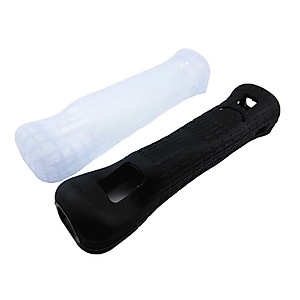 yueton 2pcs Black and White Replacement Extended Silicone Protective Skin Case Cover for Nintendo Wii Motion Plus Remote Controller