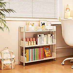 OSCHF Wide Open Shelf Bookcase - Modern 3-Tier Floor Standing Display Bookshelf with Top Edge and Metal Frame for Home and Office, Storage Shelving, Warm White