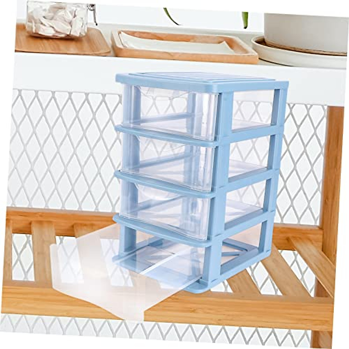 OHPHCALL 1pc Box Shelf Storage Box Makeup Drawer Organizer Kitchen Office Storage Cabinet Organizer Drawer Storage Clear Shelves Units De Clothes Dresser Makeup Storage Case Plastic Pp Blue