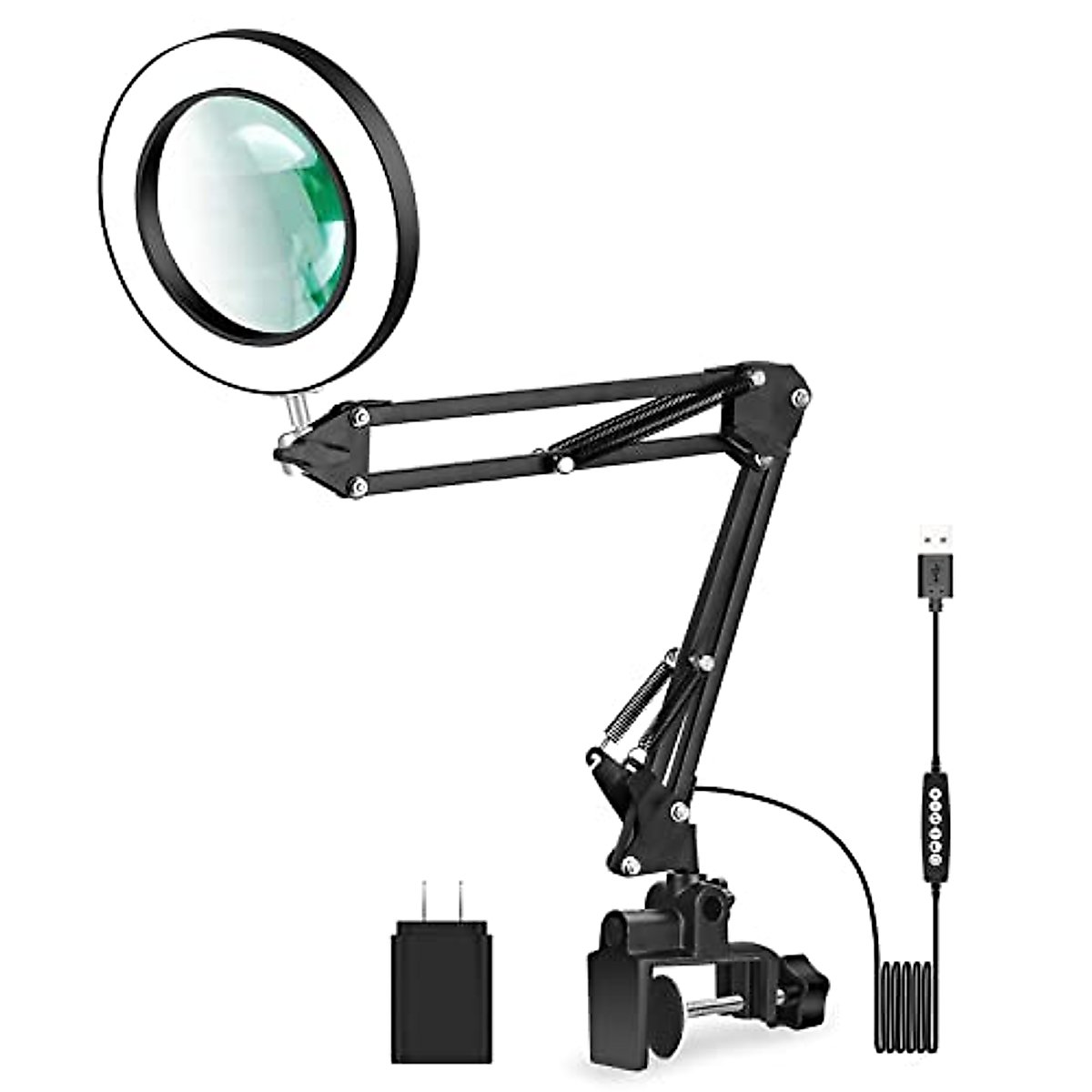 BRISON Magnifying Desk Lamp with Clamp, 3 Adjustable Light, 10 Brightness 8X Magnifier Lamps for Reading/Office/Soldering/Crafts, Swing Arms LED Desk Lamp with Sleep Timer Function