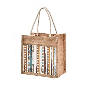 Tote Bag Bohemian Pumpkin Autumn Thanksgiving Day Striped Watercolor Khaki Yellow Jute Burlap Wedding Bridesmaid Gift Bag Grocery Storage Bag